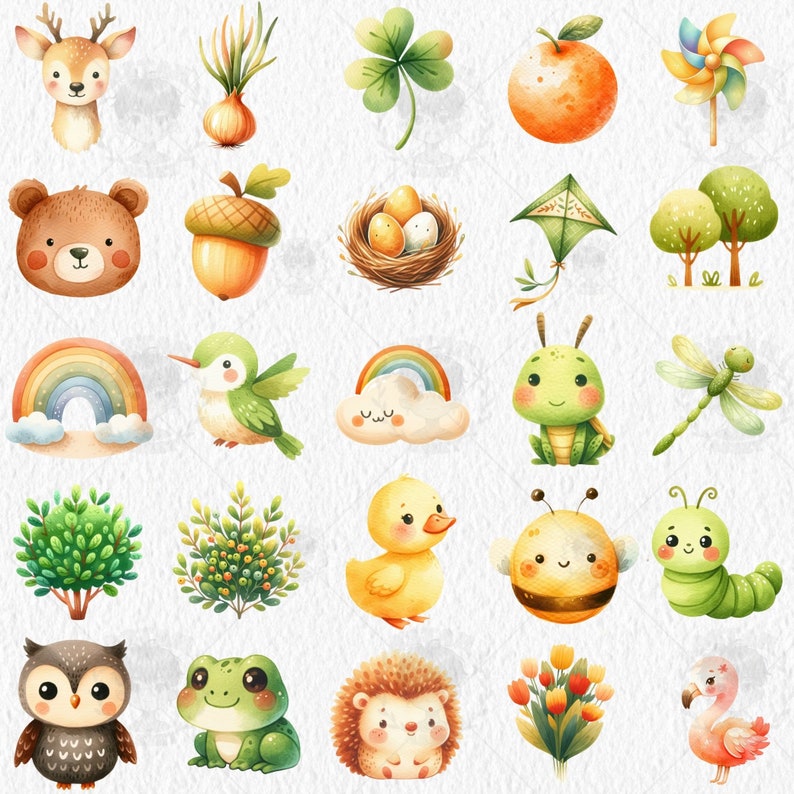 Happy Spring Watercolor Clipart, Cute Spring Clipart , Spring Garden ...