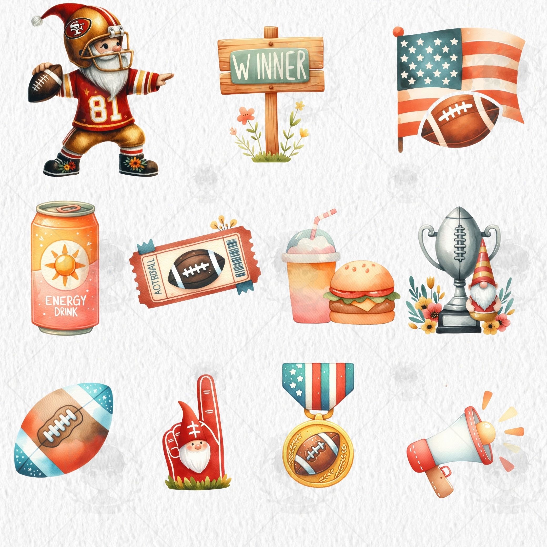 Cute Gnome American Football 2 Watercolor Clipart, Gnomes Png ...