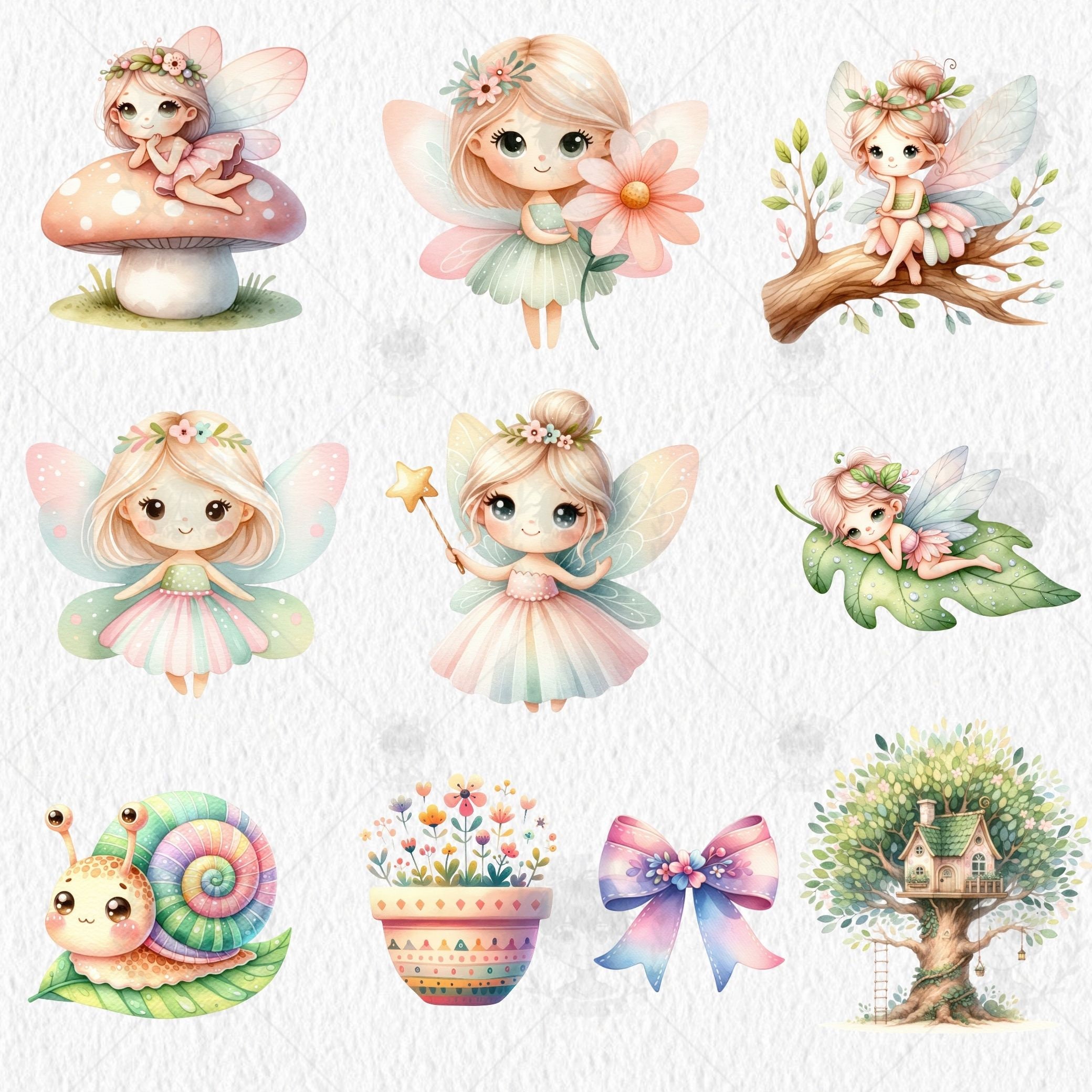 Blossoming Spring Fairy Watercolor Clipart Collection, Delightful Pixie ...