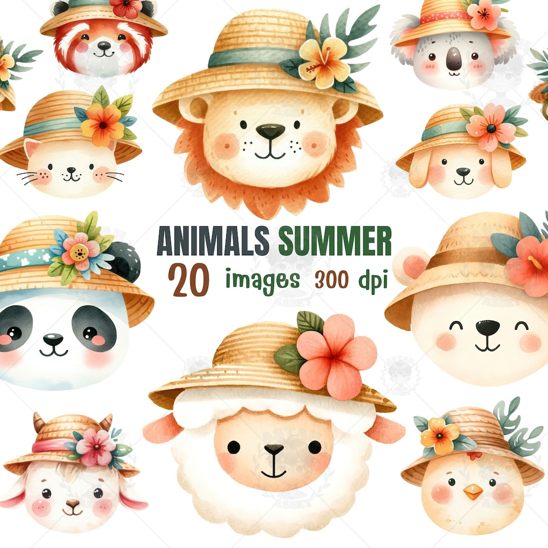 Summer Animals Clipart, Summer Watercolor Clipart, Hello Summer PNG ...