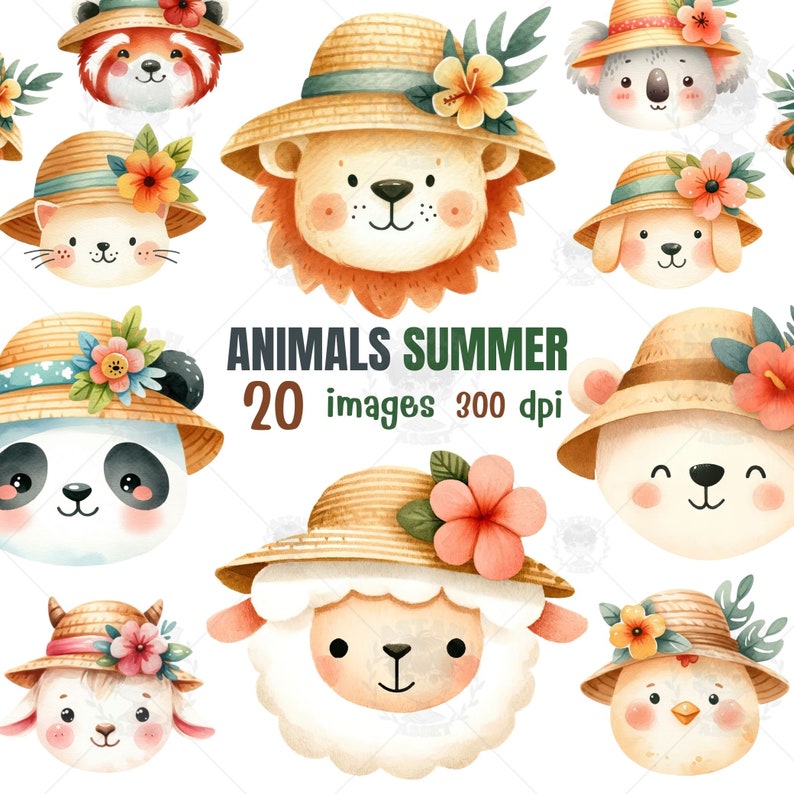 Summer Animals Clipart, Summer Watercolor Clipart, Hello Summer PNG ...