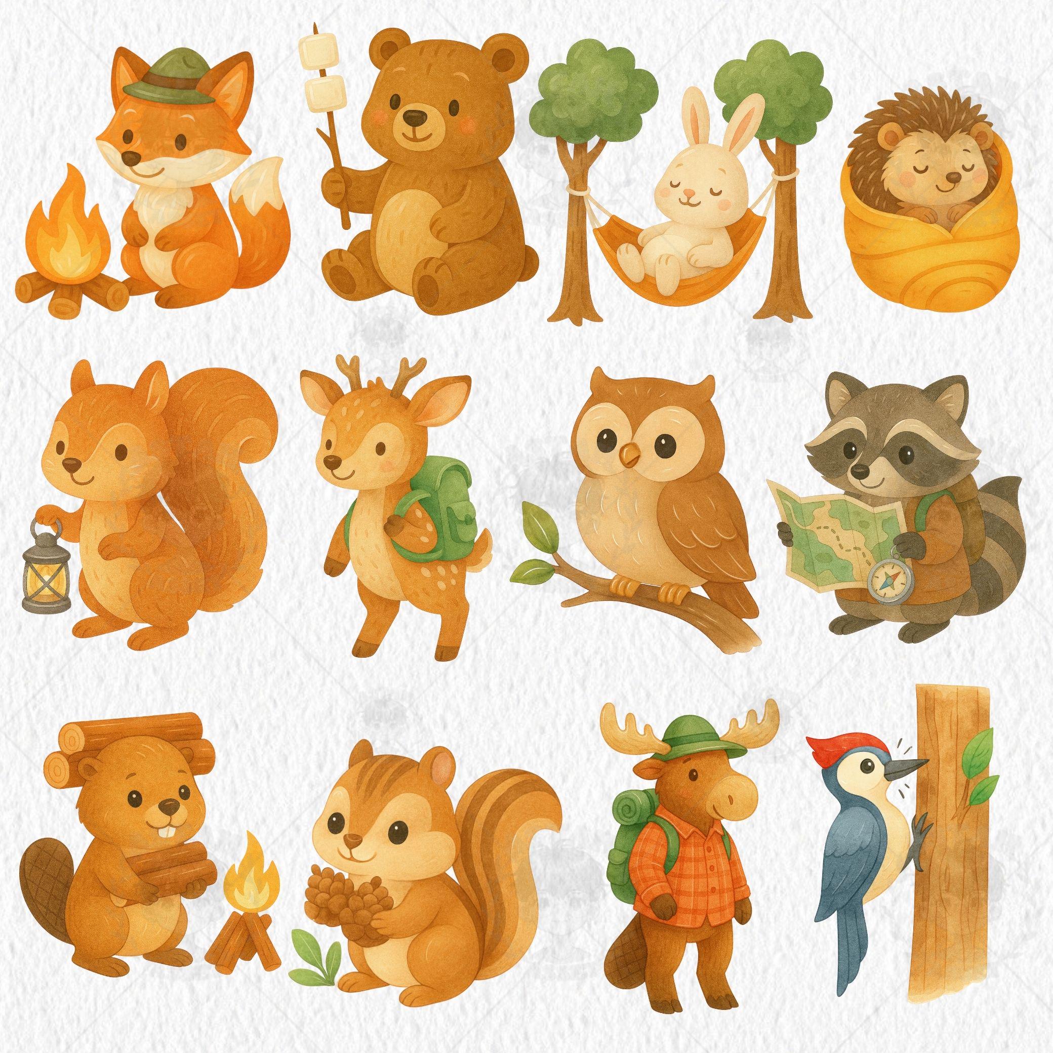 Camping Animals Watercolor Clipart: Forest Adventure (PNG Files) - Etsy