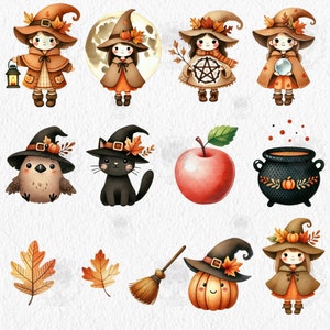 Autumn Witch Watercolor Clipart: Halloween Pumpkin PNG (digital ...