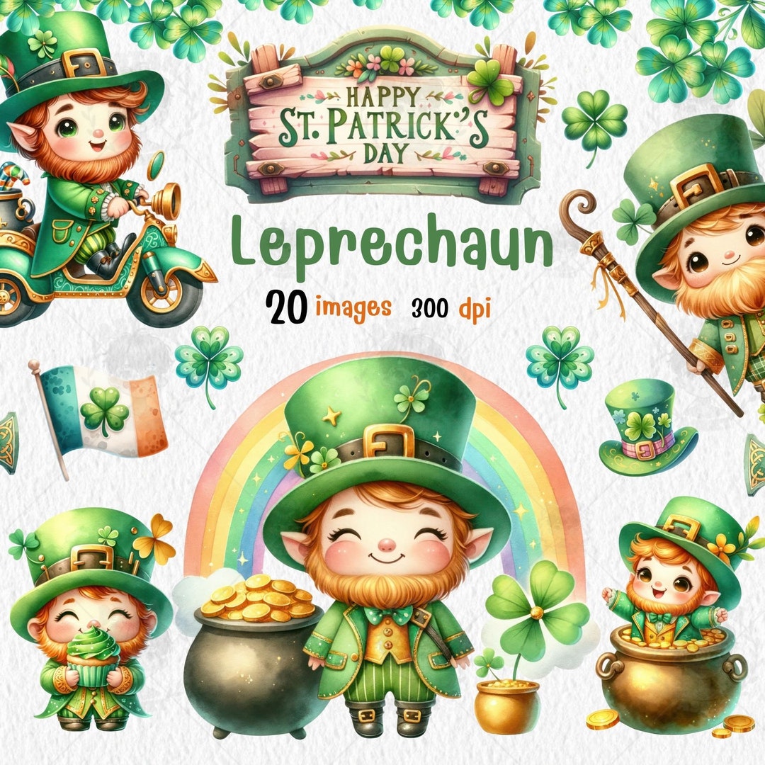 Cute Leprechaun . ST Patrick's Day Clipart, Watercolor , Shamrock ...