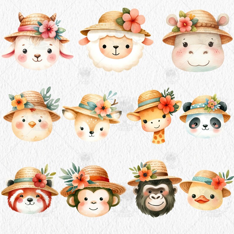 Summer Animals Clipart, Summer Watercolor Clipart, Hello Summer PNG ...