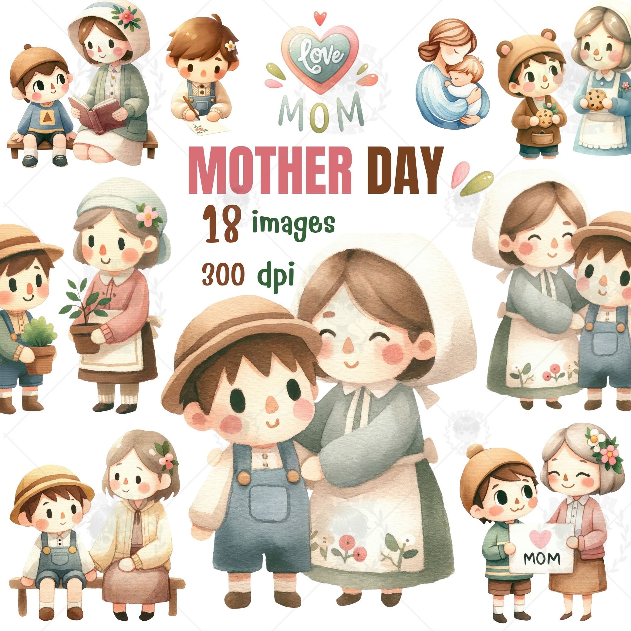 Mothers Day Watercolor Clipart, Happy Mothers Day, Mom PNG, Mother Son ...