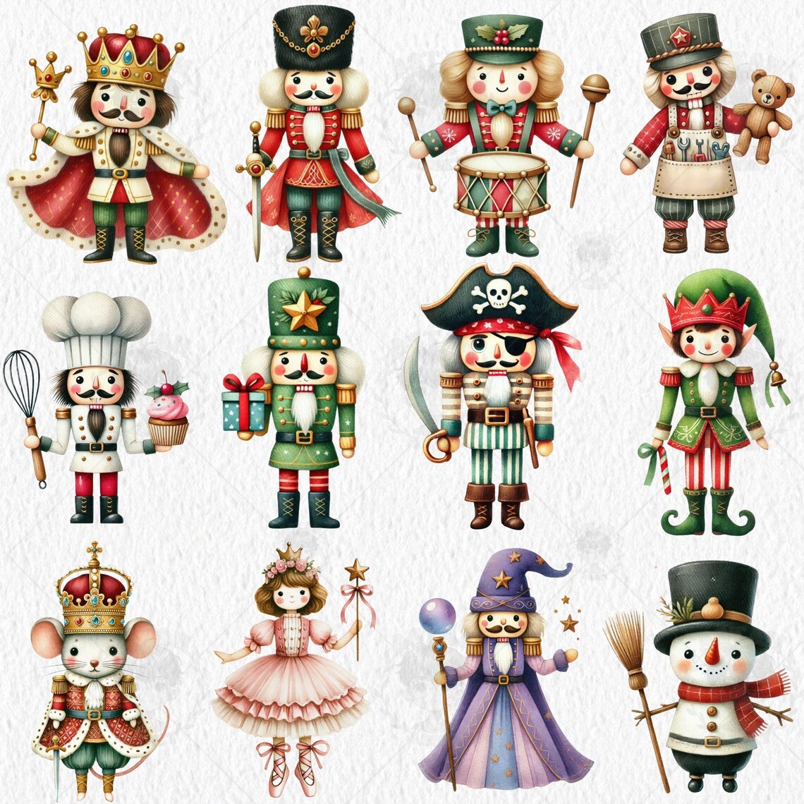 Nutcracker Watercolor Clipart: Christmas Holiday PNG (commercial Use ...