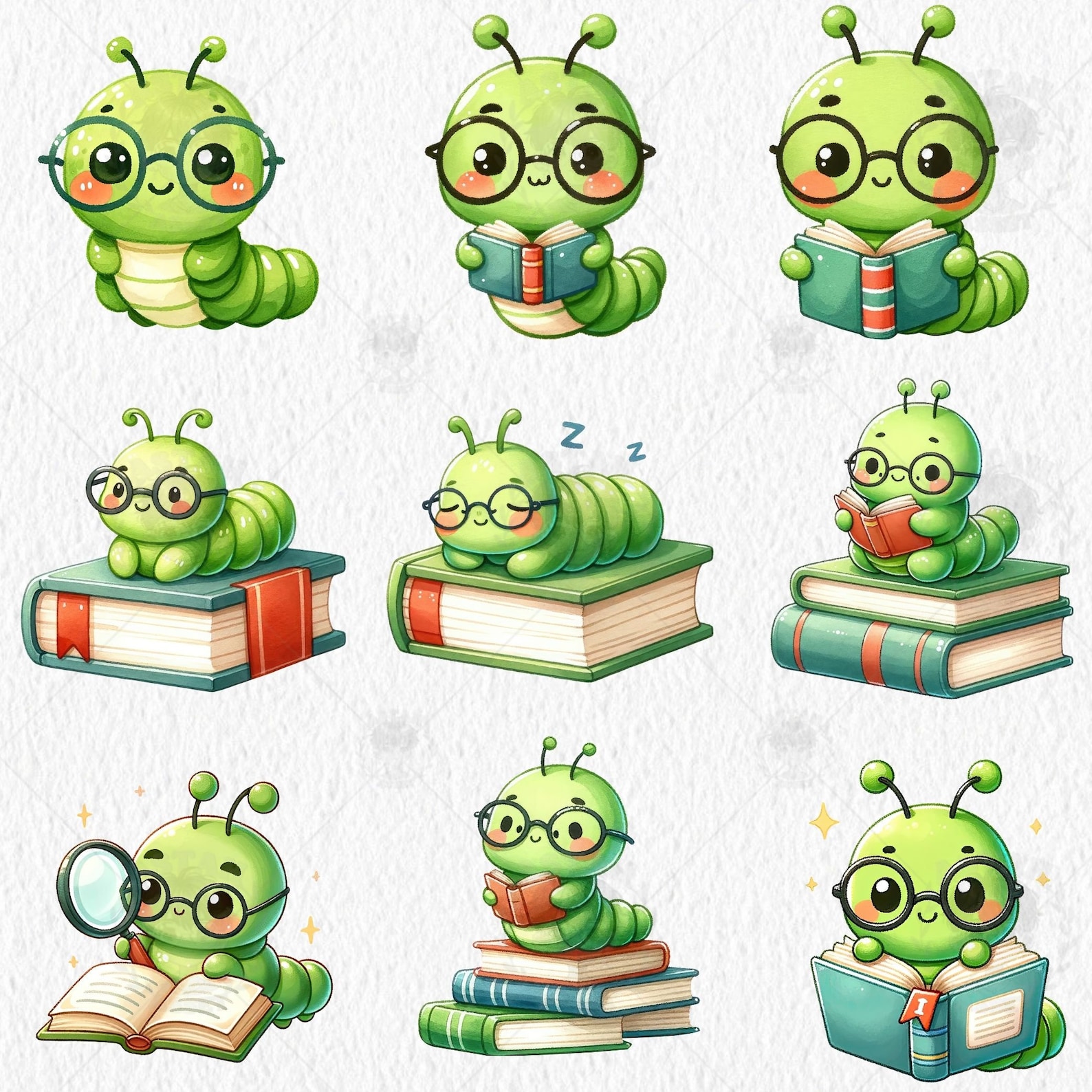Bookworm Watercolor Clipart, Wormy Png, Cute Caterpillar Clipart ...