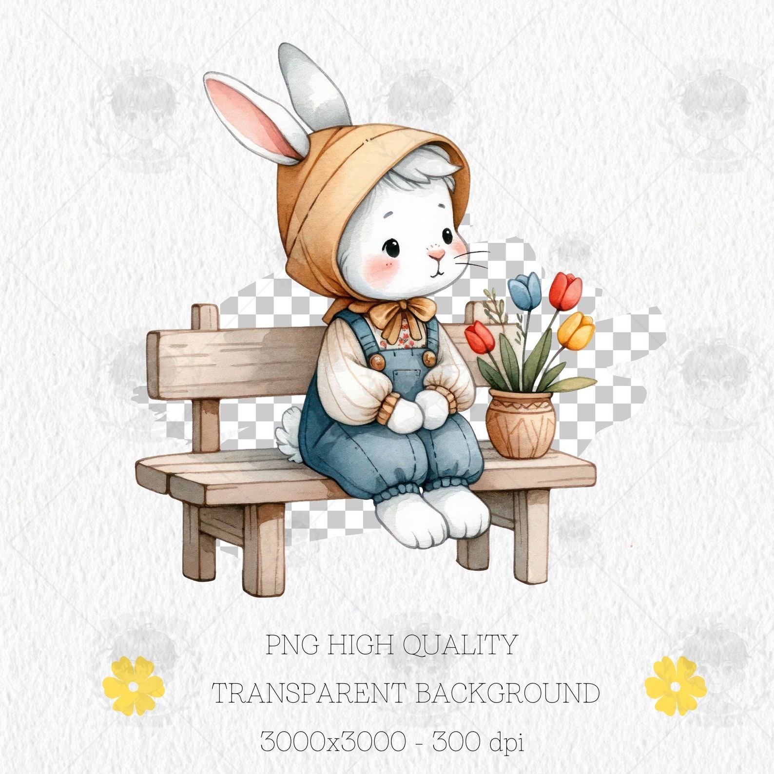 Rabbit Garden Watercolor Clipart: Bunny & Carrot PNG (digital Download ...