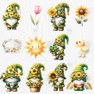 Cute Spring Gnome ,watercolor Clipart ,spring Activities,flower ,bumble ...