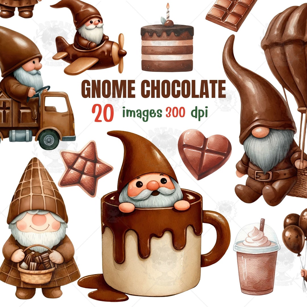 Gnome Chocolate Watercolor Clipart, Holiday Gnome, Cute Gnome Clipart ...
