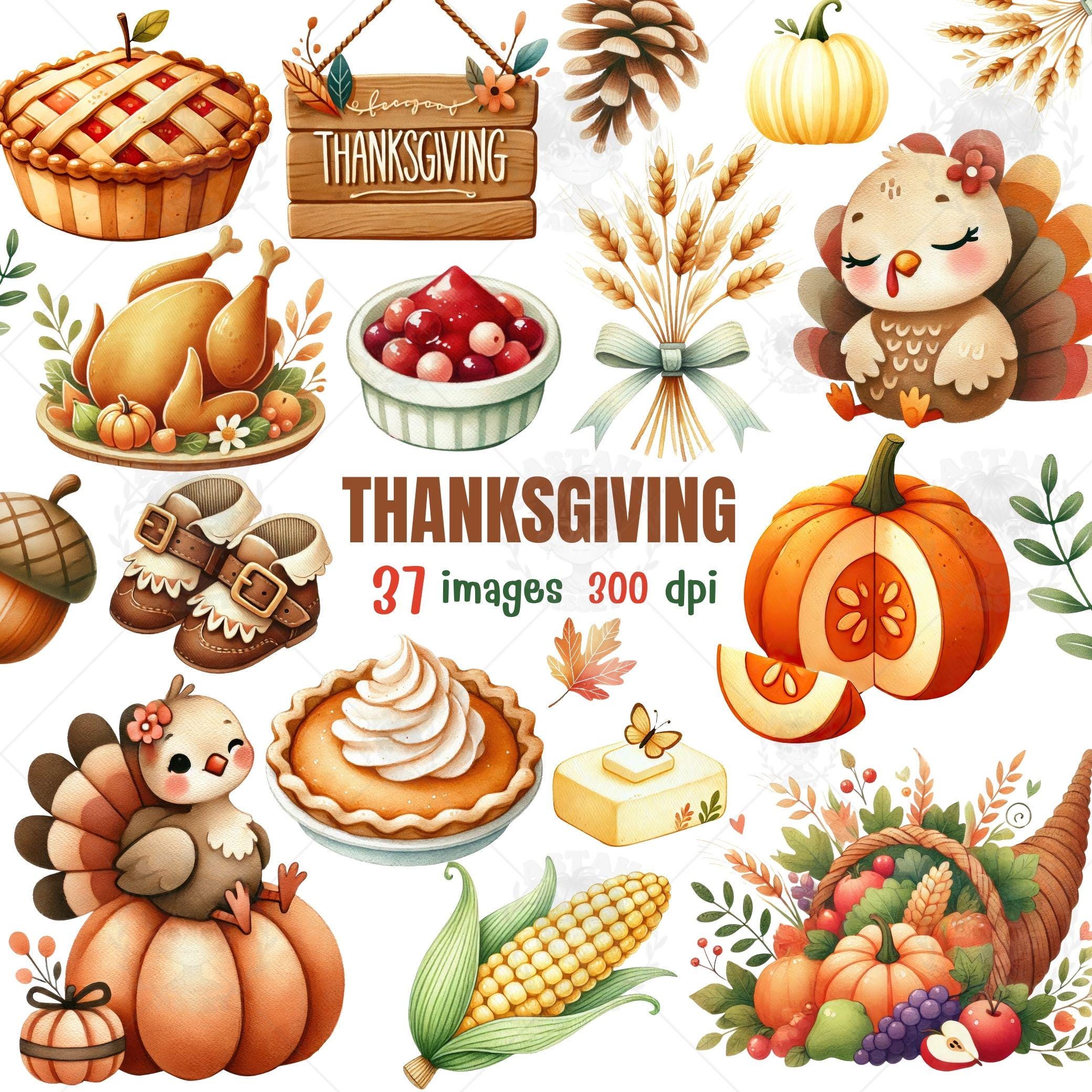 Thanksgiving Watercolor Clipart: Autumn PNG Images (commercial Use) - Etsy