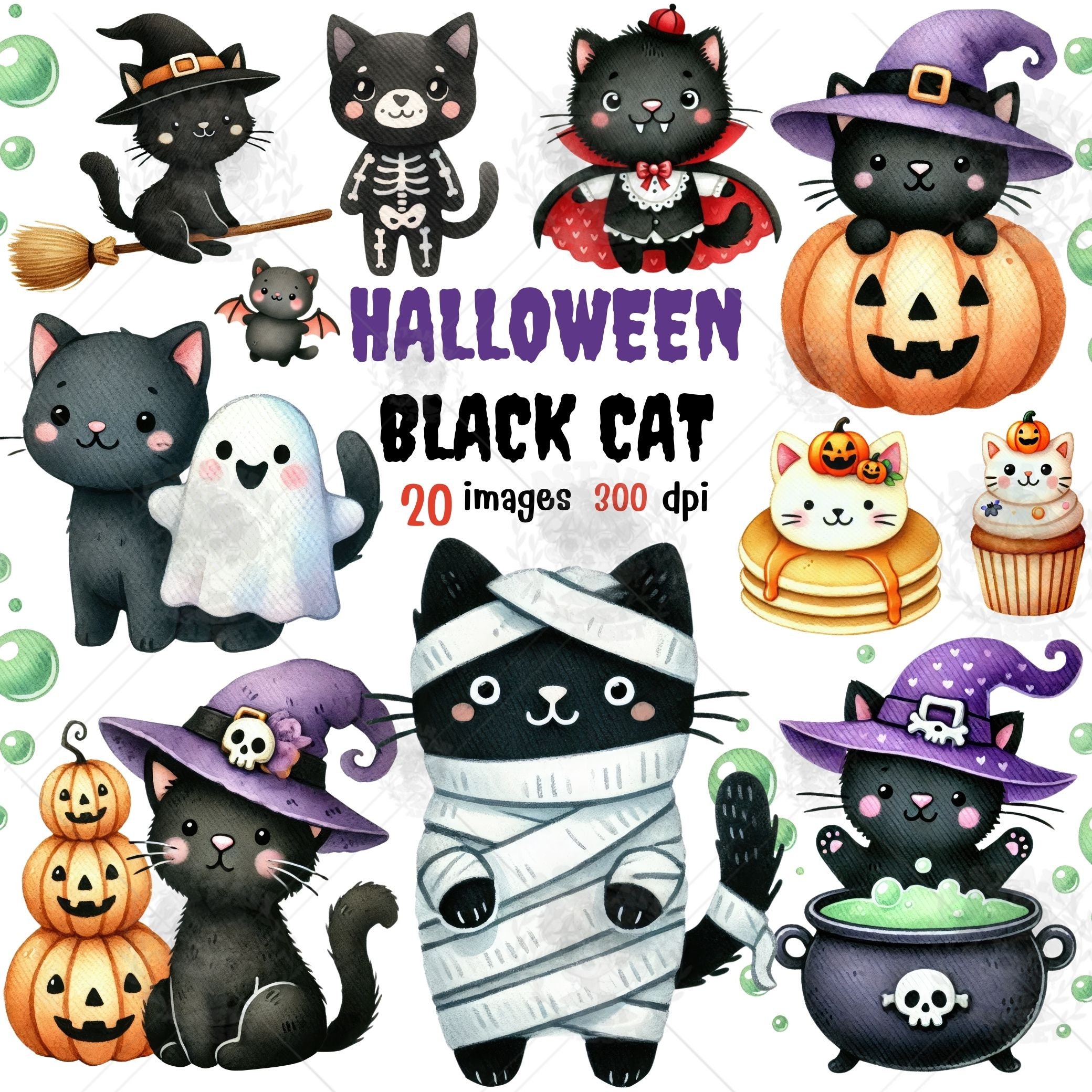 Halloween Black Cat Png,cat Watercolor Clipart, Halloween PNG, Black ...