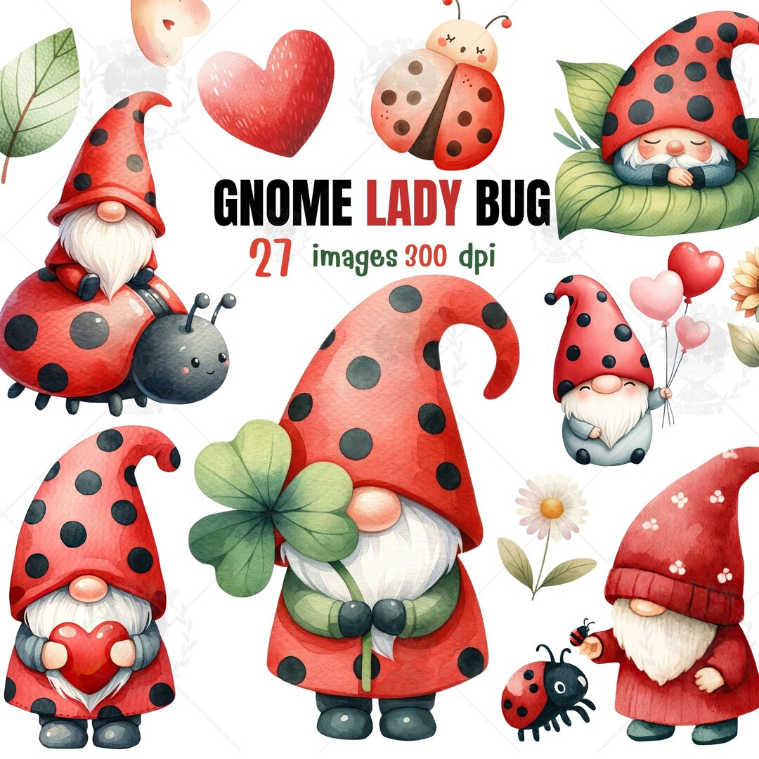 Gnome Ladybug Watercolor Clipart, Gnomee, Ladybug Clipart, Spring ...