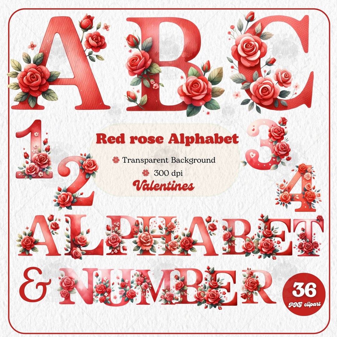 Watercolor Red Rose Alphabet ,valentines Alphabet Letter, Alphabet PNG ...