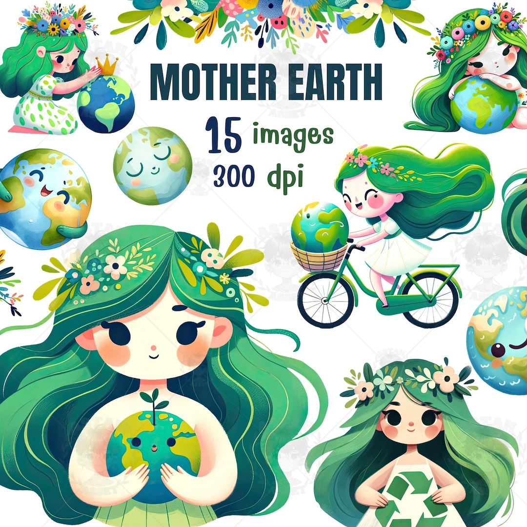 Earth Day, Mother Earth Watercolor Clipart, Earth Day Kids, Eco ...