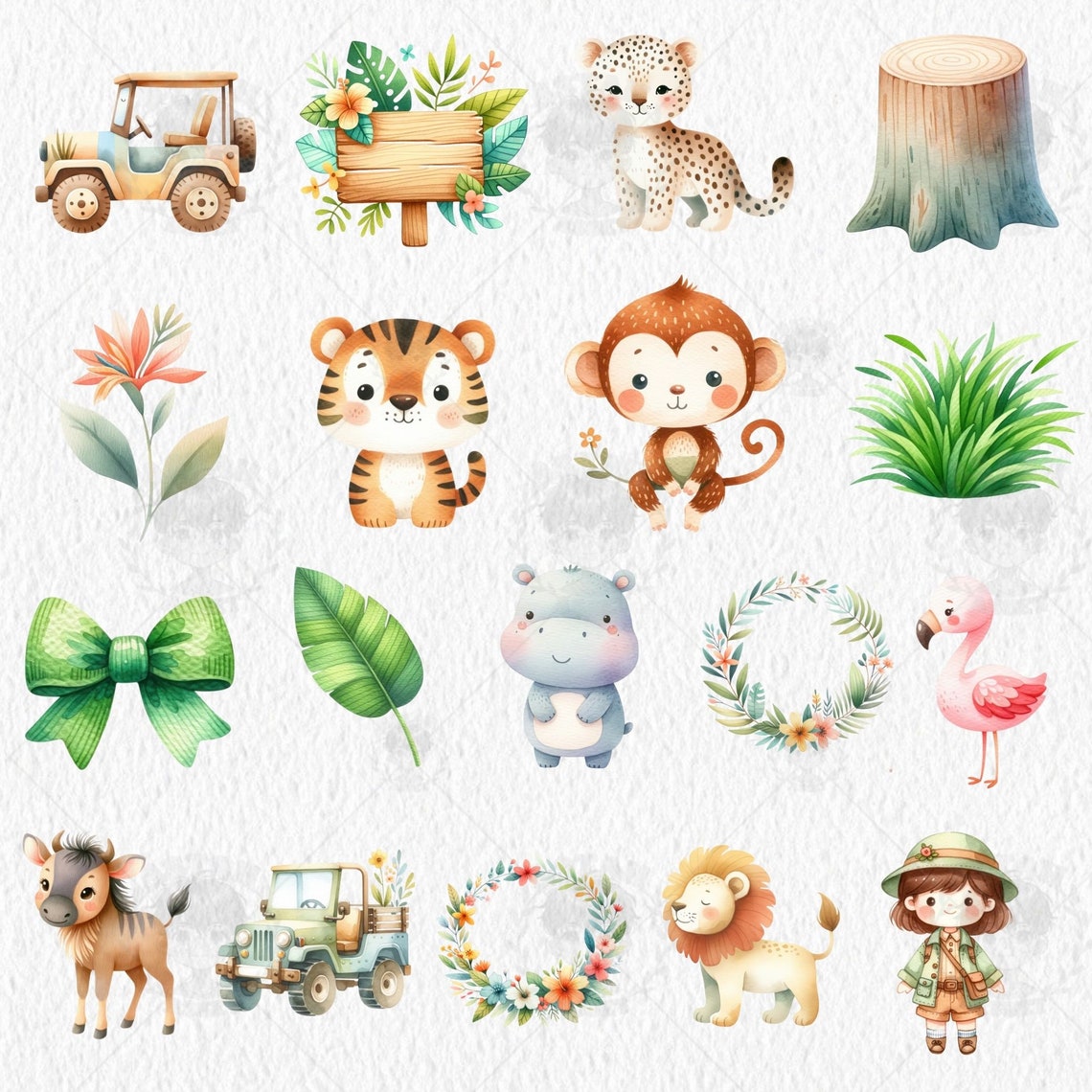 Cute Safari Watercolor Clipart Bundle ,woodland Png, Nursery Decor ...