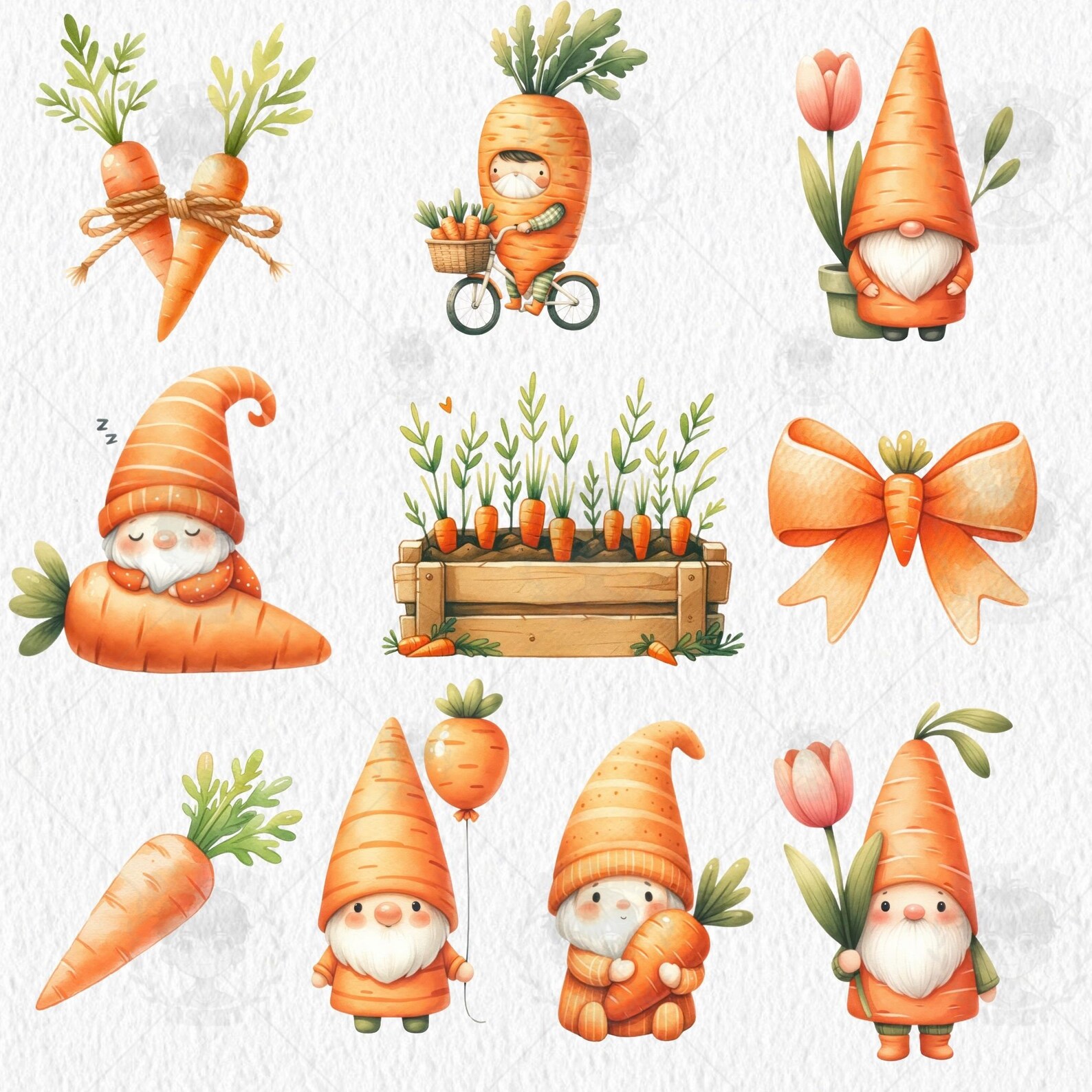 Cute Gnome Carrot ,watercolor Clipart ,farmer , Gnomes Sublimation ...