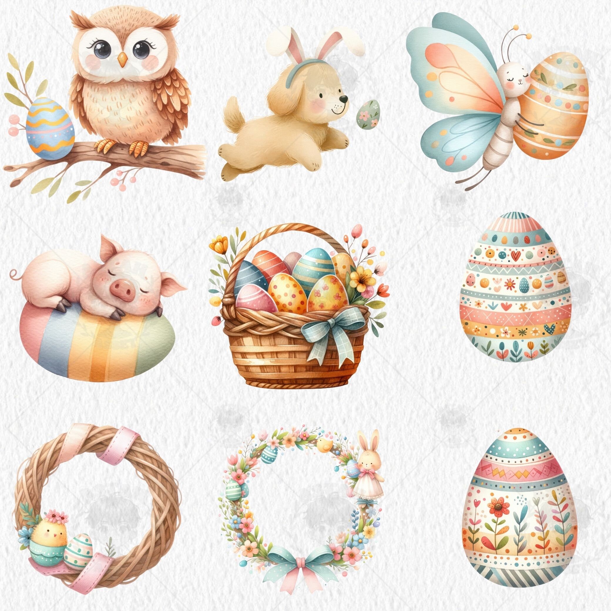 Cute Animals Easter Watercolor Clipart , Easter Eggs, Cute Rabbit ...