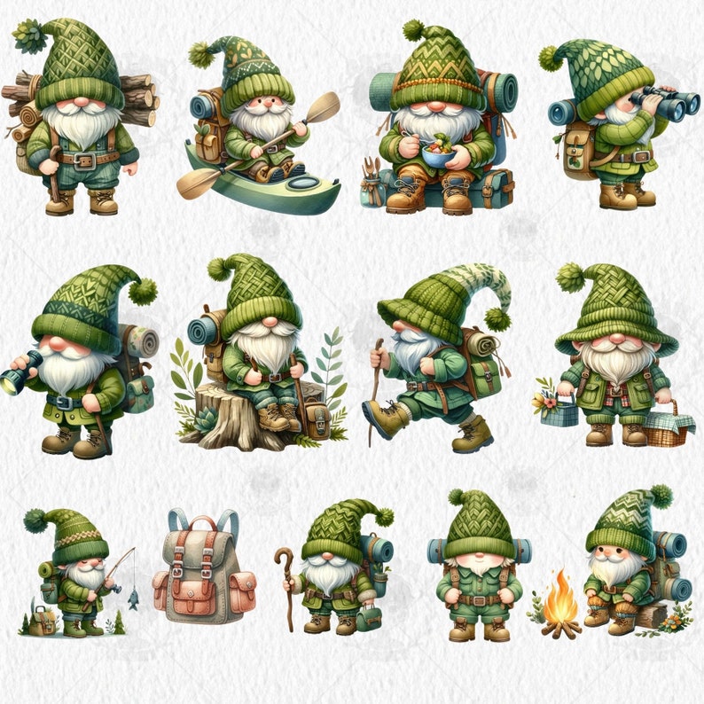 Cute Gnome Camping Hiking ,watercolor Clipart ,spring Activities ...