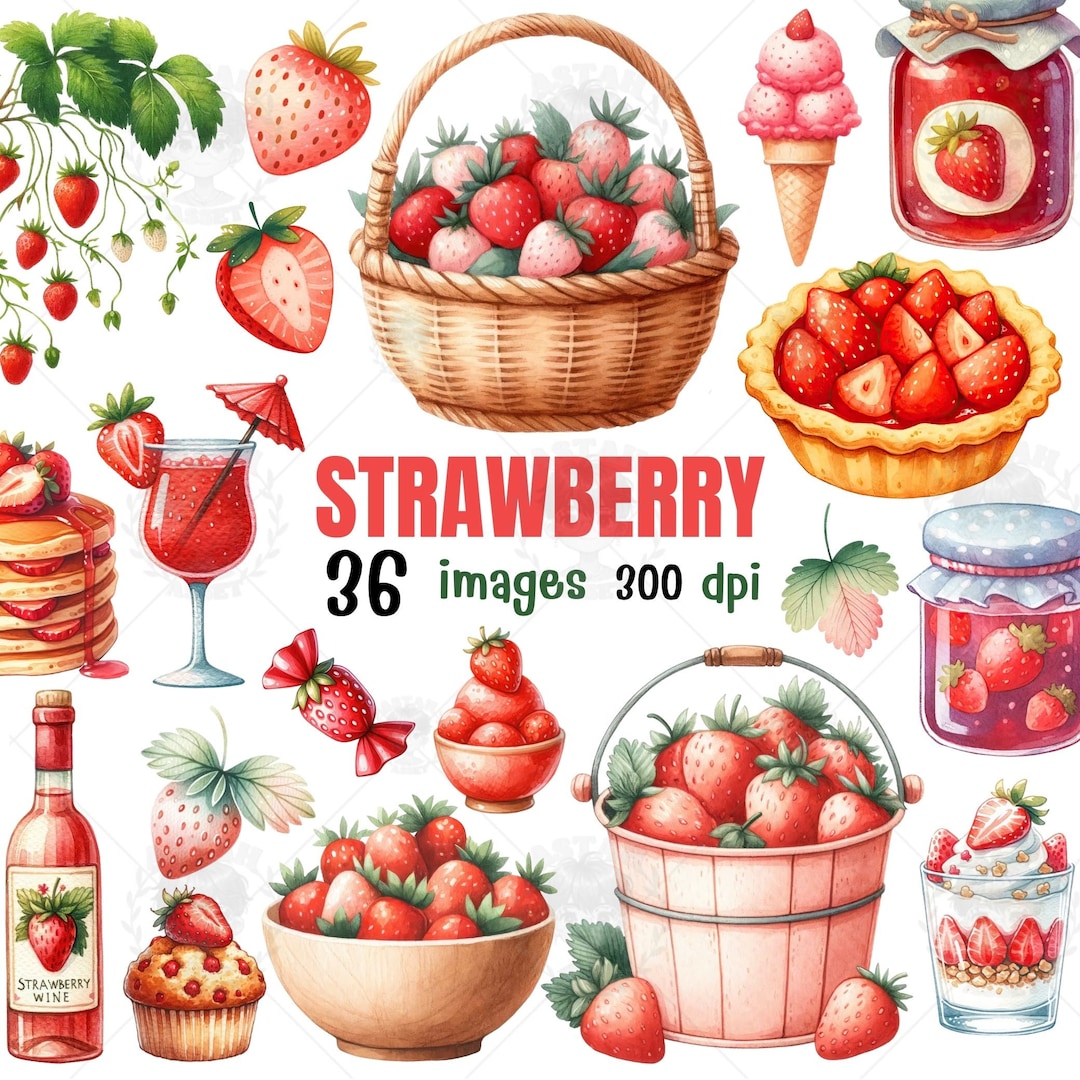 Strawberry Watercolor Clipart: Summer Fruit PNG (digital Download) - Etsy