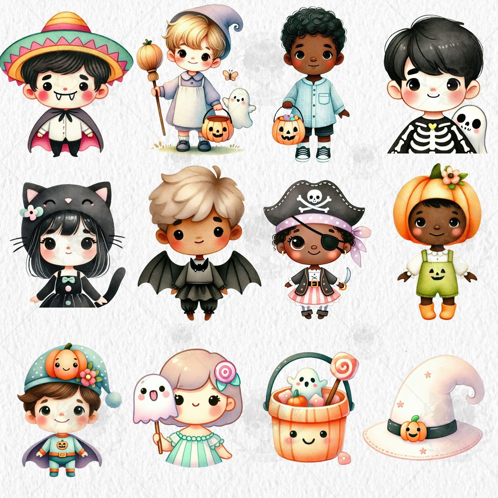 Halloween Kids Watercolor Clipart: Spooky PNG Images (300 DPI) - Etsy