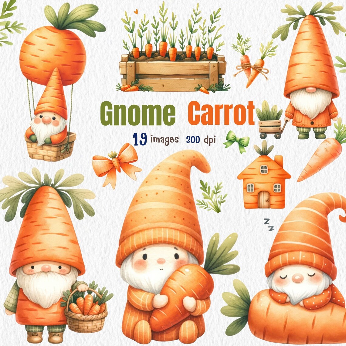 Cute Gnome Carrot ,watercolor Clipart ,farmer , Gnomes Sublimation ...