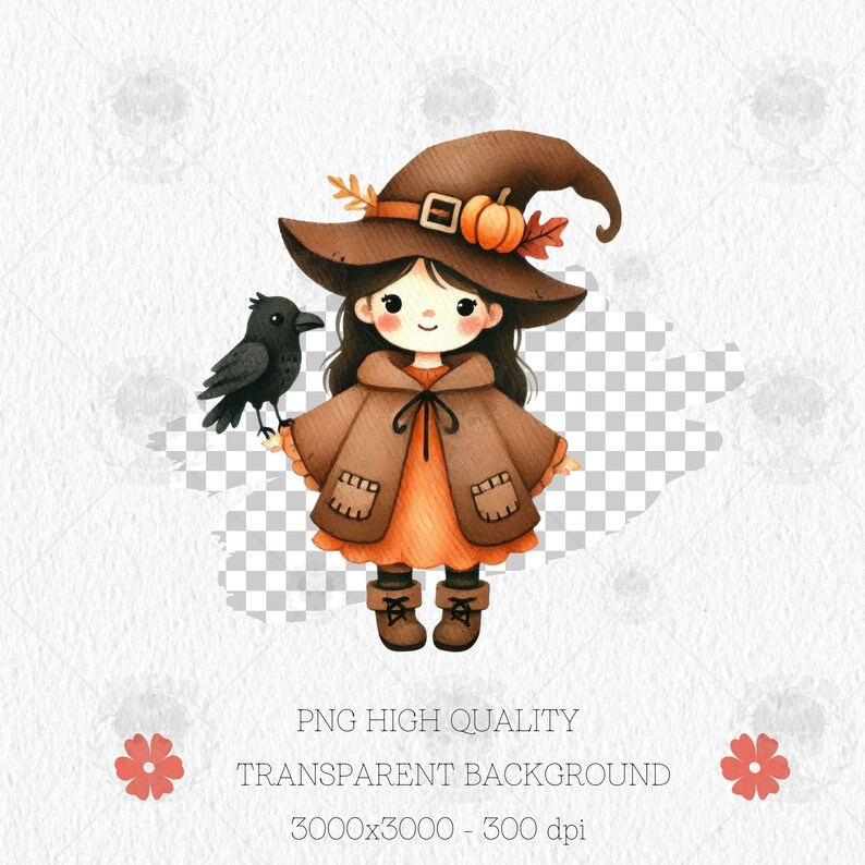 Autumn Witch Watercolor Clipart: Halloween Pumpkin PNG (digital ...