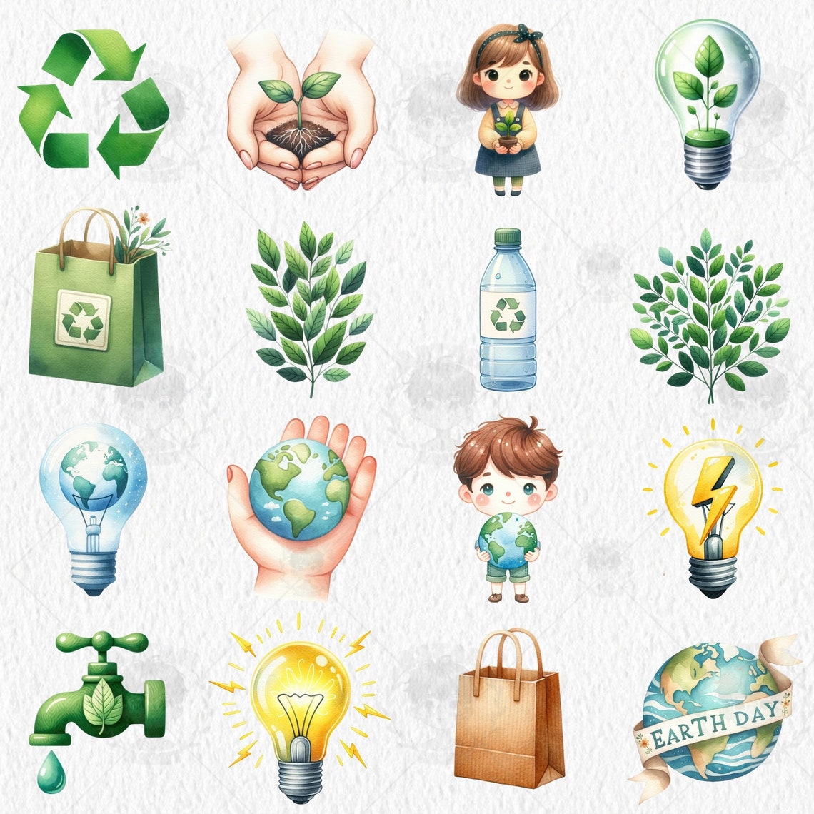 Earth Day Watercolor Clipart ,globe Clipart, Greenery PNG, Mother Day ...
