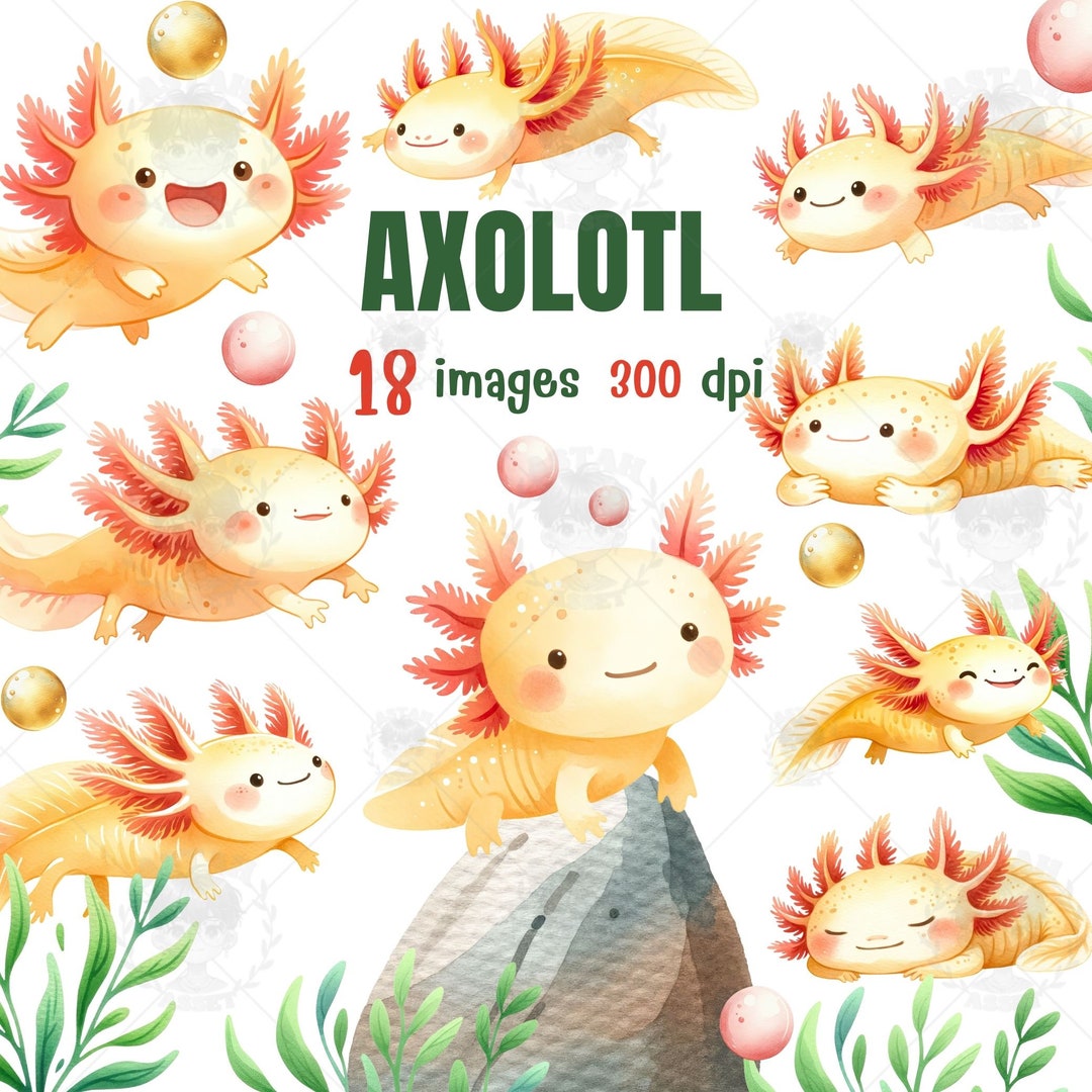 Yellow Axolotl Clipart, Baby Axolotl, Axolotl Birthday, Watercolor ...