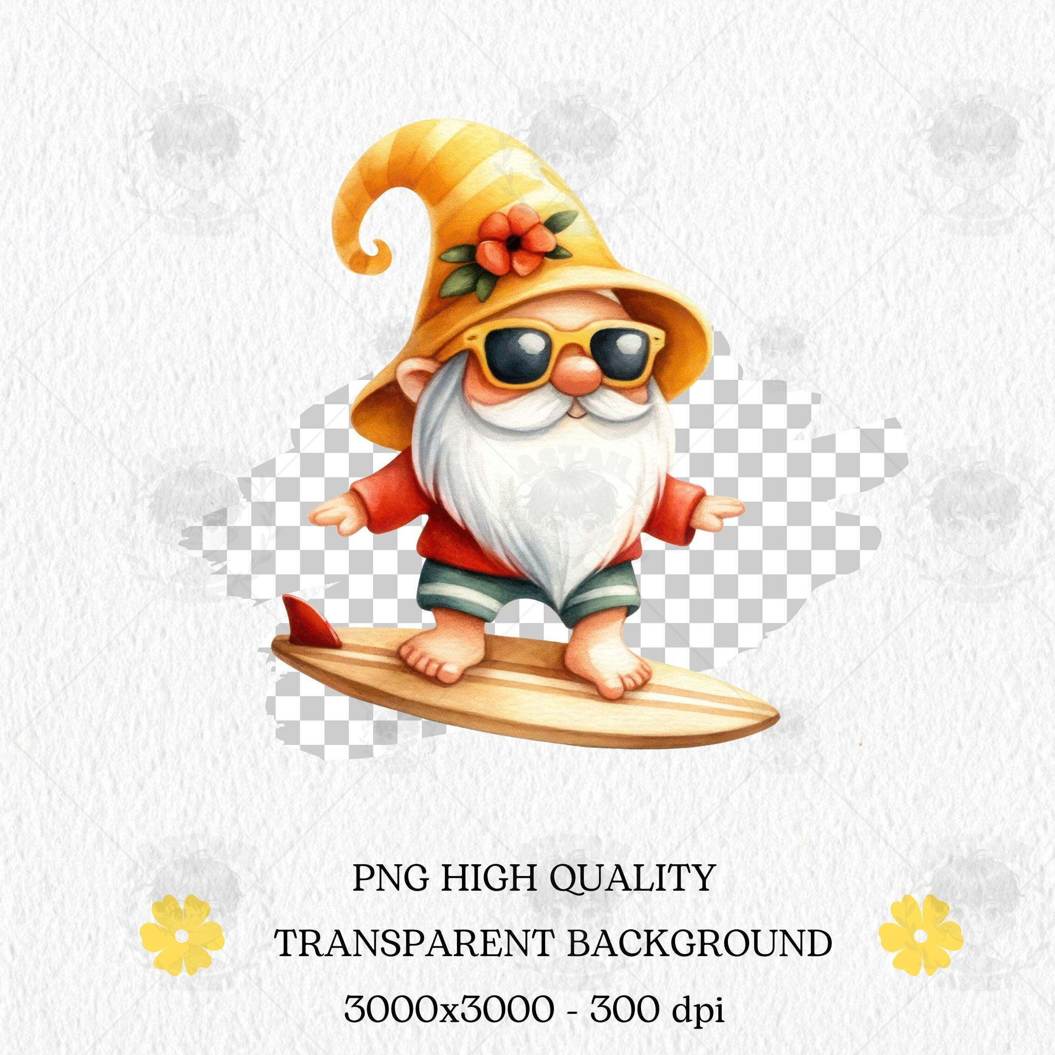 Cute Gnome Surfing ,watercolor Clipart ,sea , Gnomes Beach Sublimation ...