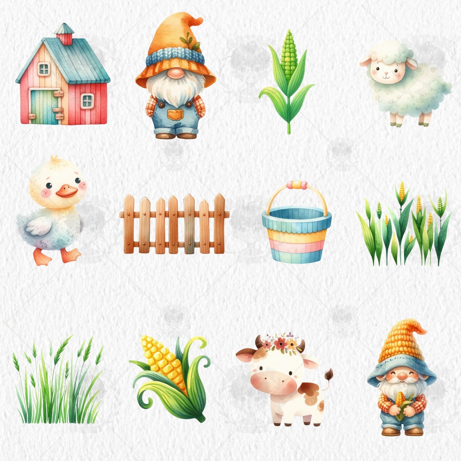 Cute Gnome Animal Farm ,watercolor Clipart ,farmer , Gnomes Sublimation ...