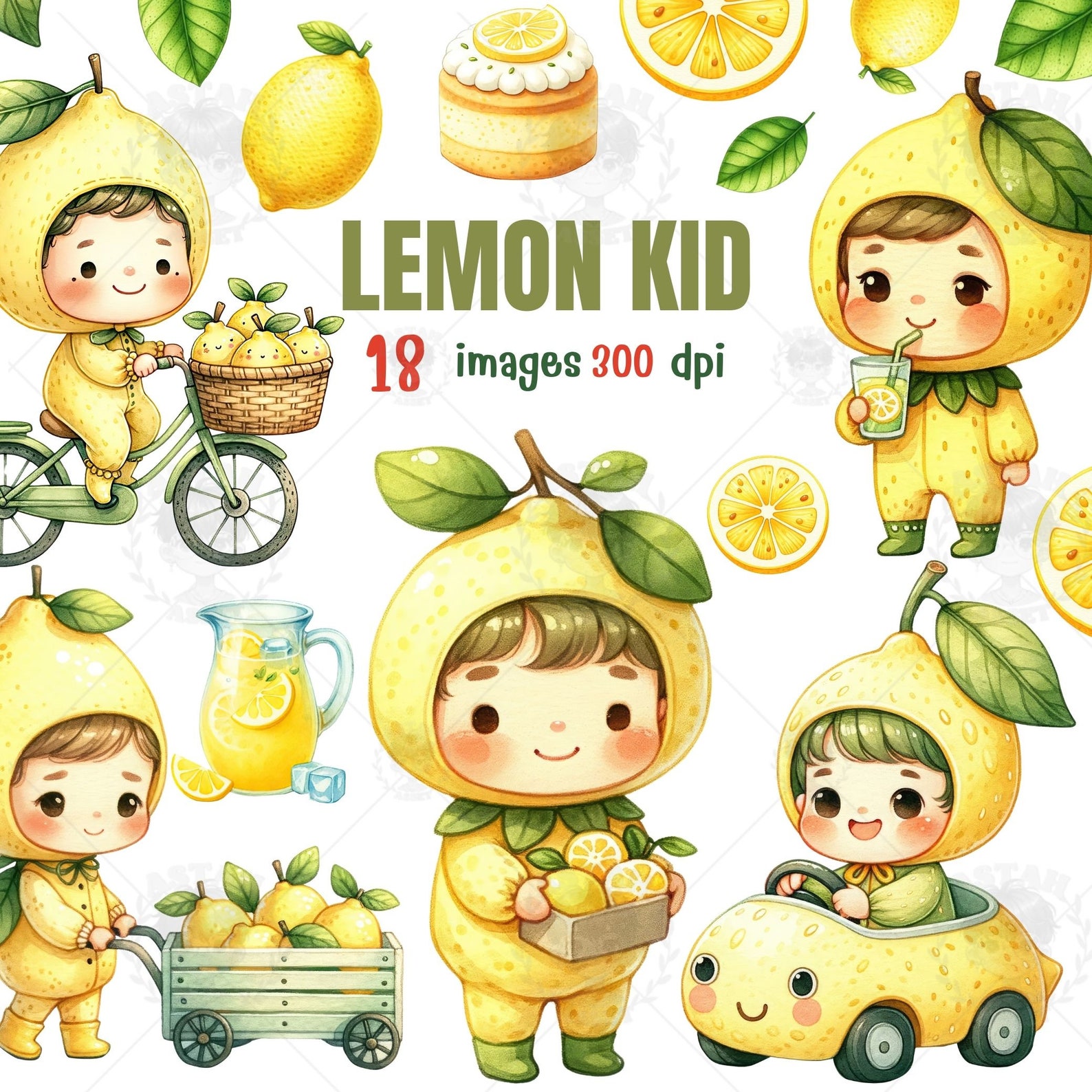 Lemon Kid Water Color Clipart, Lemon Clipart, Summer Kids Clipart ...