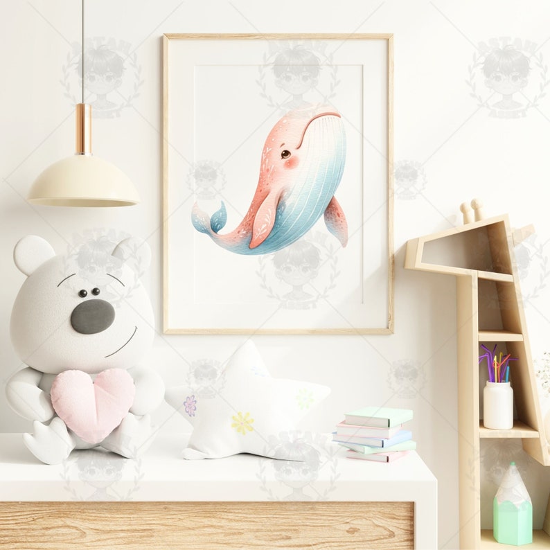 Cute Whale Watercolor Clipart ,undersea ,baby Whale Png,nursery Decor ...