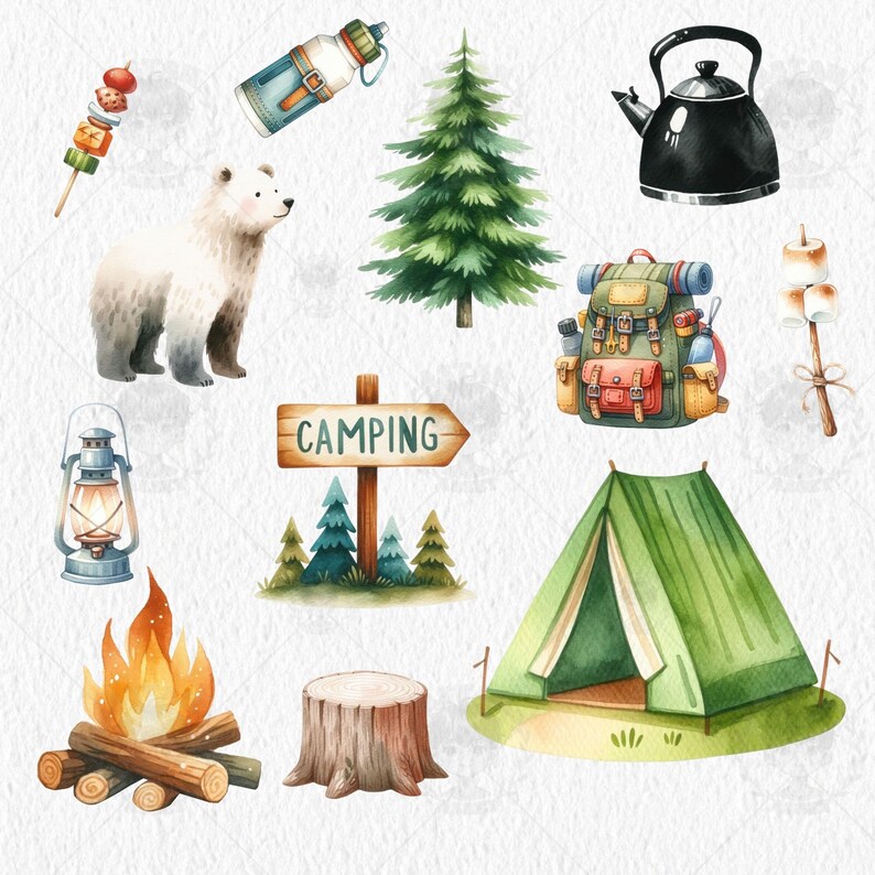 Kids Camping ,watercolor Clipart ,cute Camper Png, Childrens Activities ...