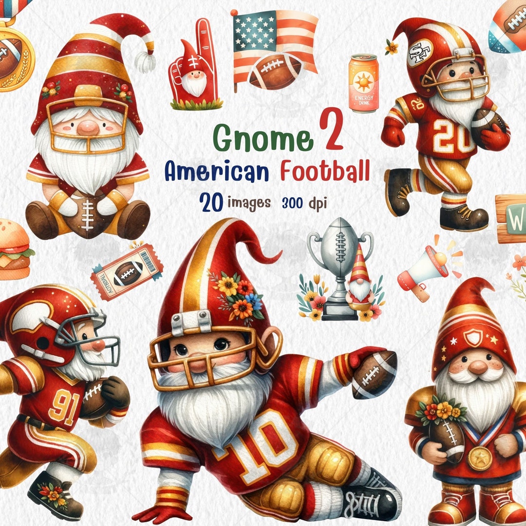 Cute Gnome American Football 2 Watercolor Clipart, Gnomes Png ...