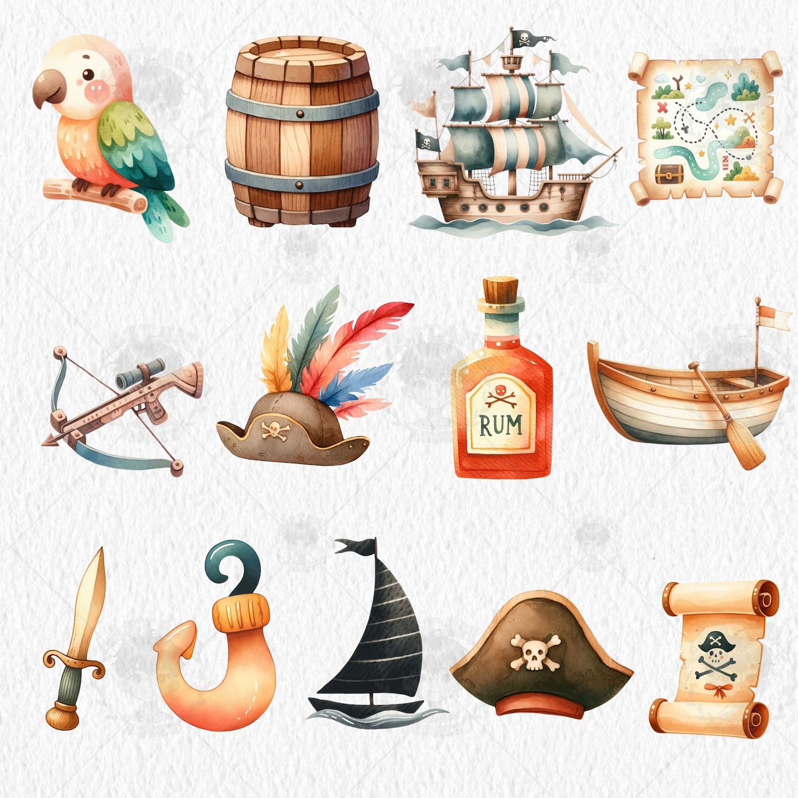 Pirate Clipart, Kids Clipart, Ocean Clipart ,watercolor Clipart, Pirate ...