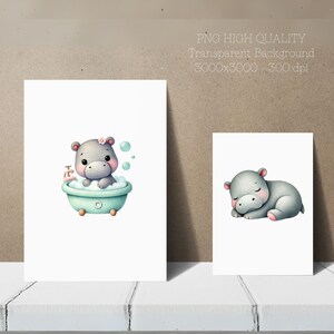 Cute Baby Hippo Watercolor Clipart, Baby Shower Clipart, Baby Animals ...
