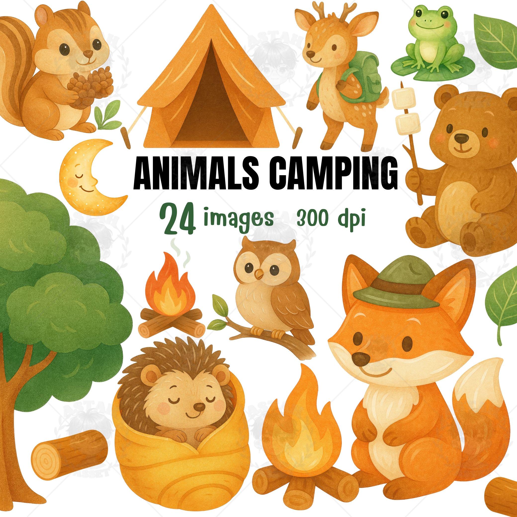 Camping Animals Watercolor Clipart: Forest Adventure (PNG Files) - Etsy