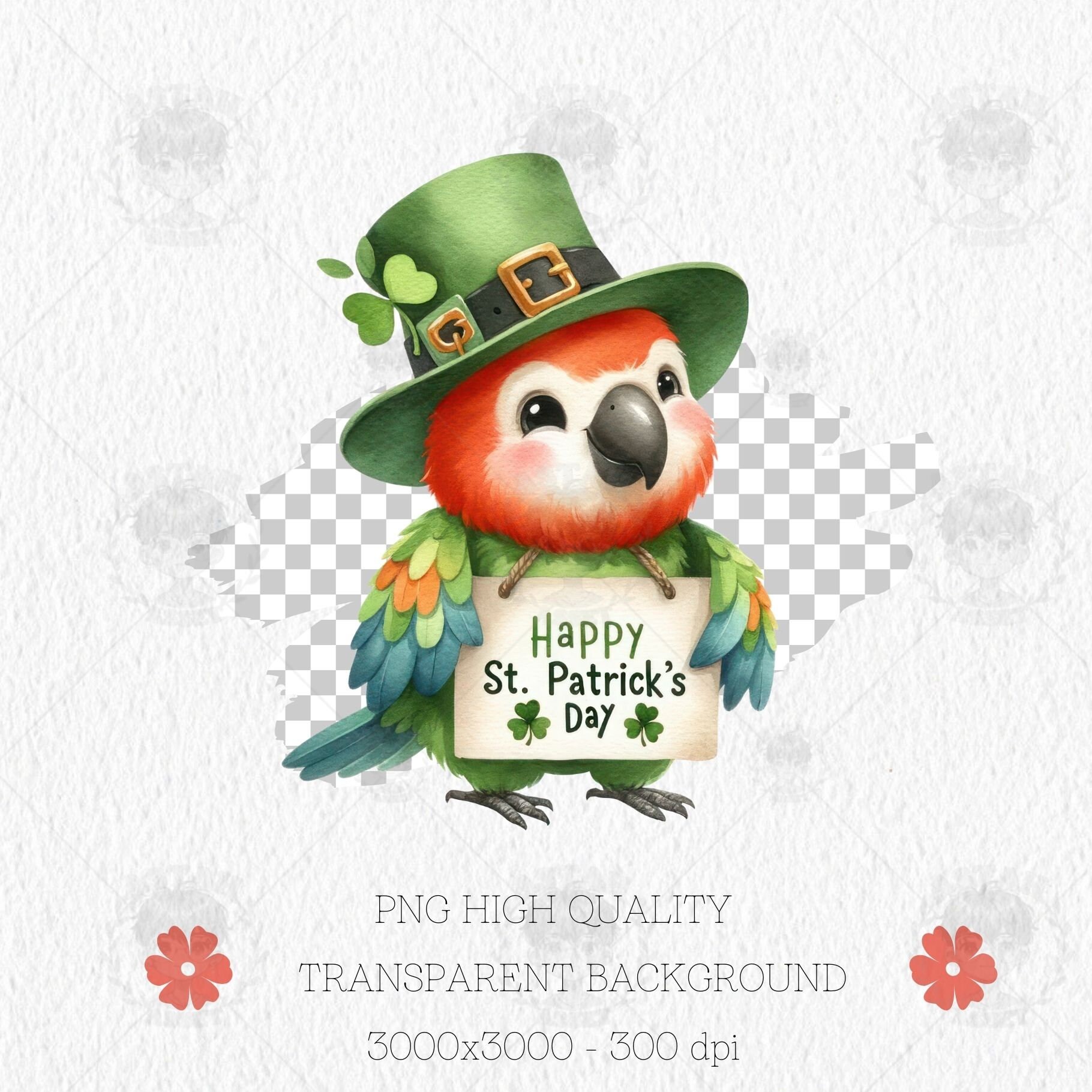 Cute Parrot St. Patrick's Day Clipart, Watercolor , Shamrock Clipart ...