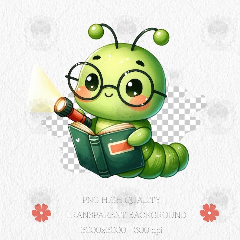 Bookworm Watercolor Clipart, Wormy Png, Cute Caterpillar Clipart ...