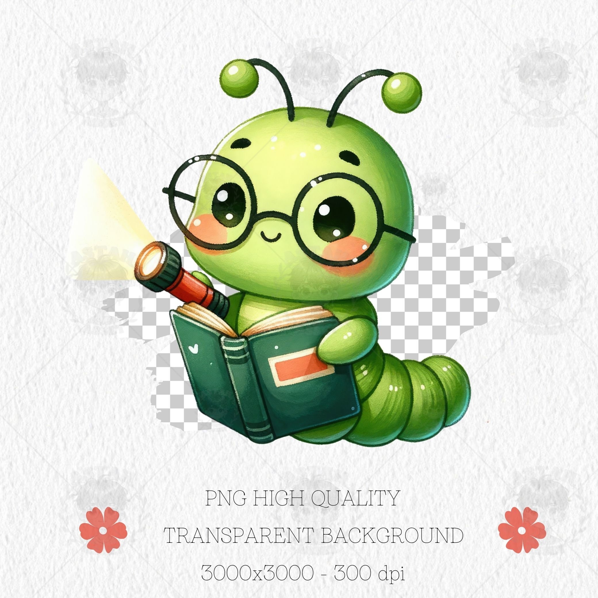 Bookworm Watercolor Clipart, Wormy Png, Cute Caterpillar Clipart ...
