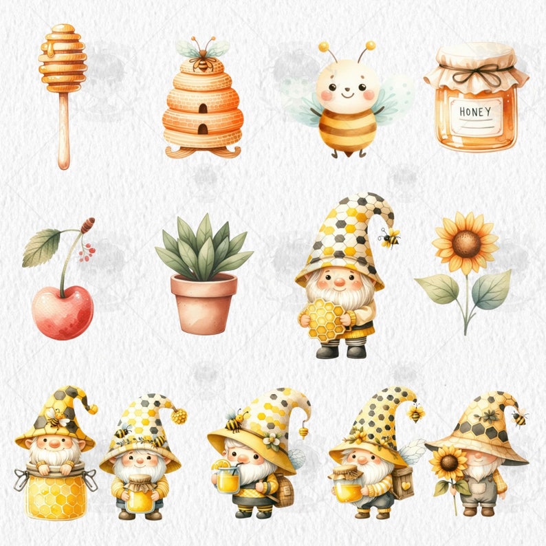 Cute Gnome Bee Farmer ,watercolor Clipart ,honey Bee ,spring ...