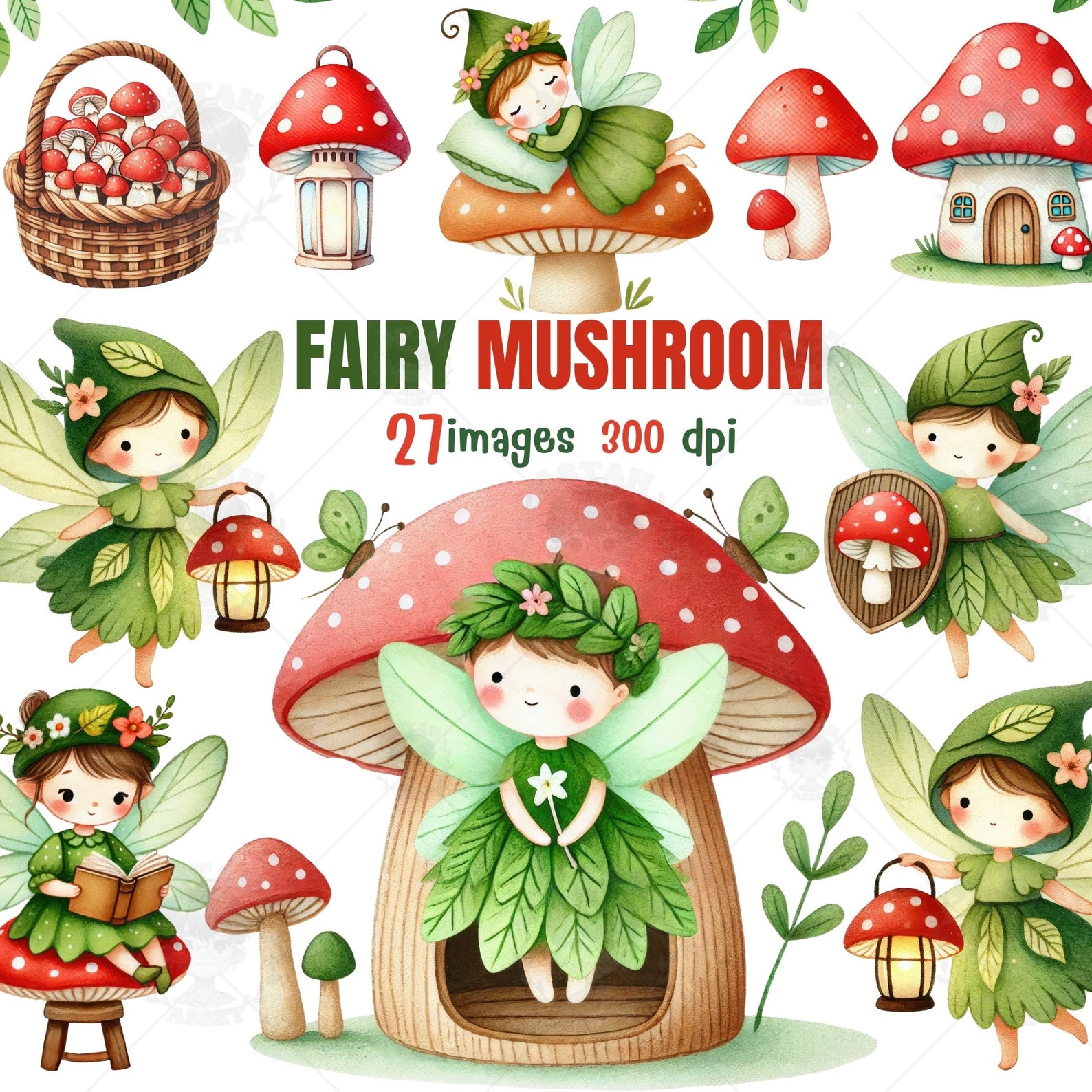 Fairy Mushroom Watercolor Clipart, Fairy Garden Clipart, Cute Fairy ...