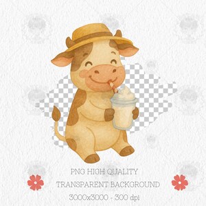 Cute Cow Watercolor Clipart, Baby Cow Clipart, Cow Png, Farm Animal Png ...