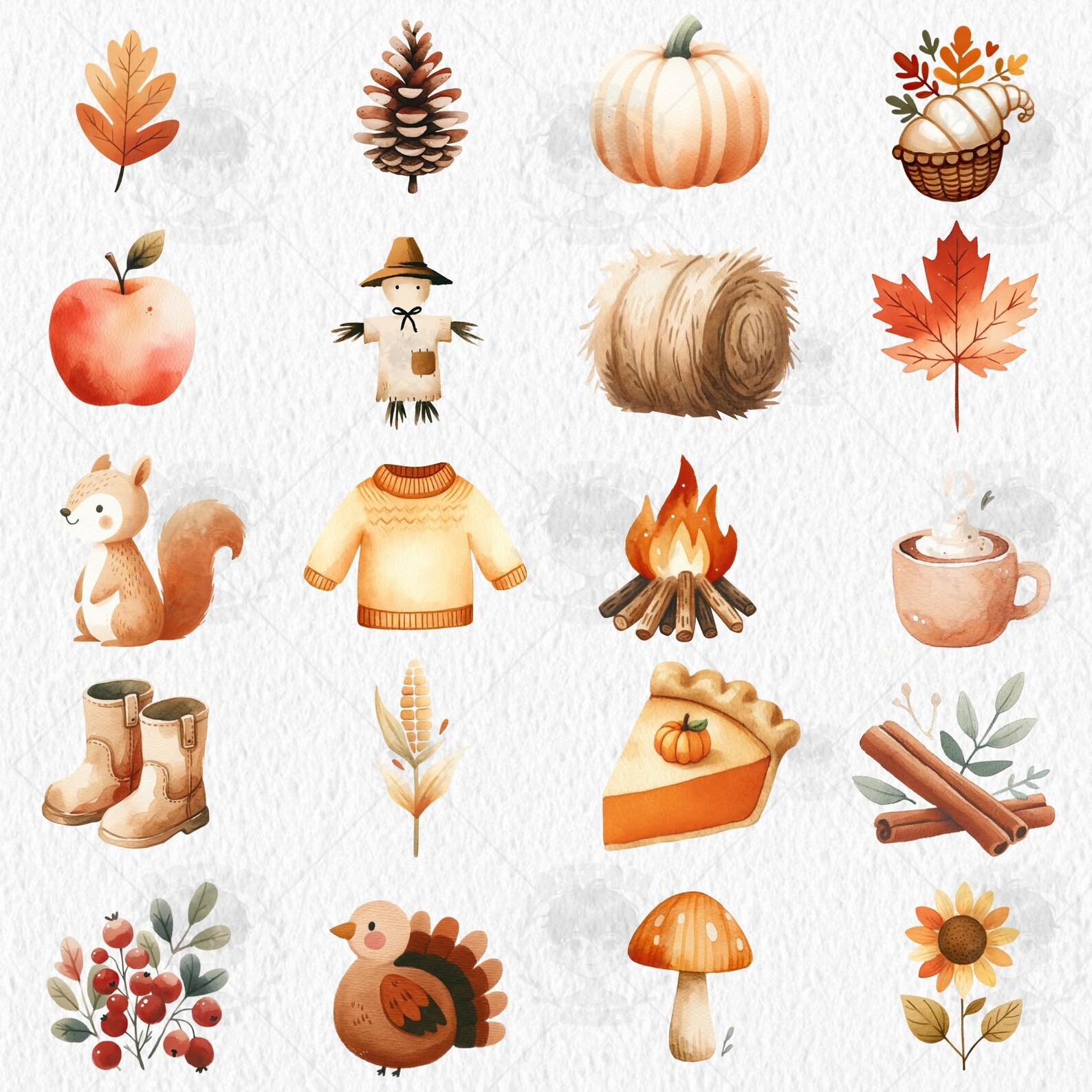 Autumn Watercolor Clipart: Fall Leaves, Pumpkins (PDF Download) - Etsy