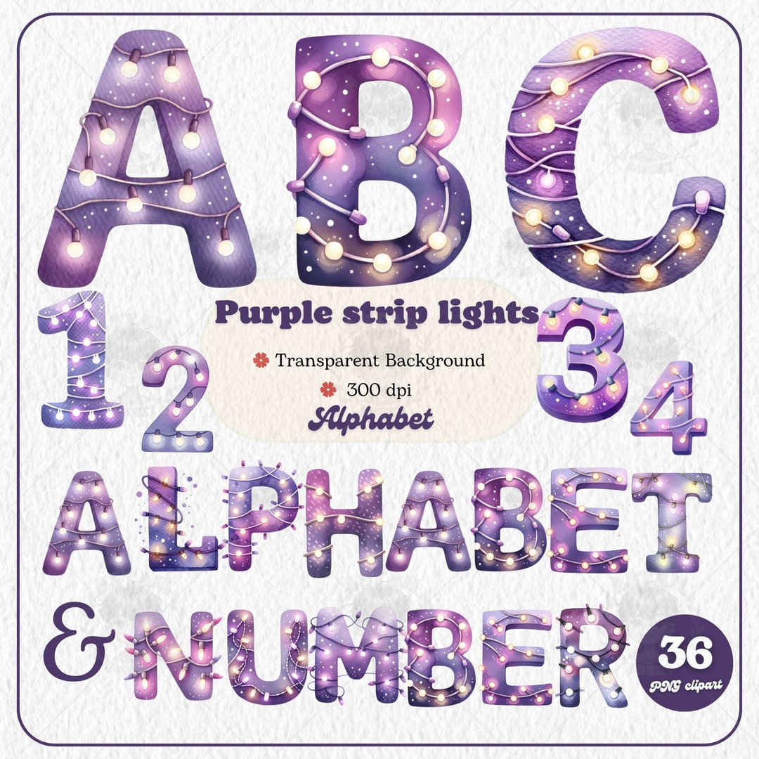Watercolor Purple Strip Lights Alphabet ,party Alphabet Letter ...