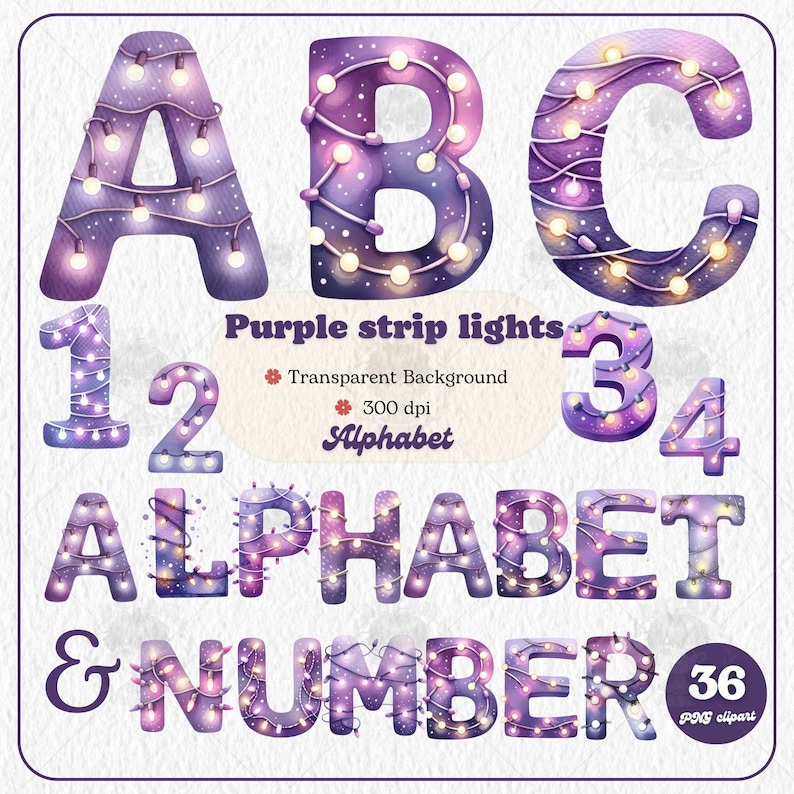 Watercolor Purple Strip Lights Alphabet ,party Alphabet Letter ...