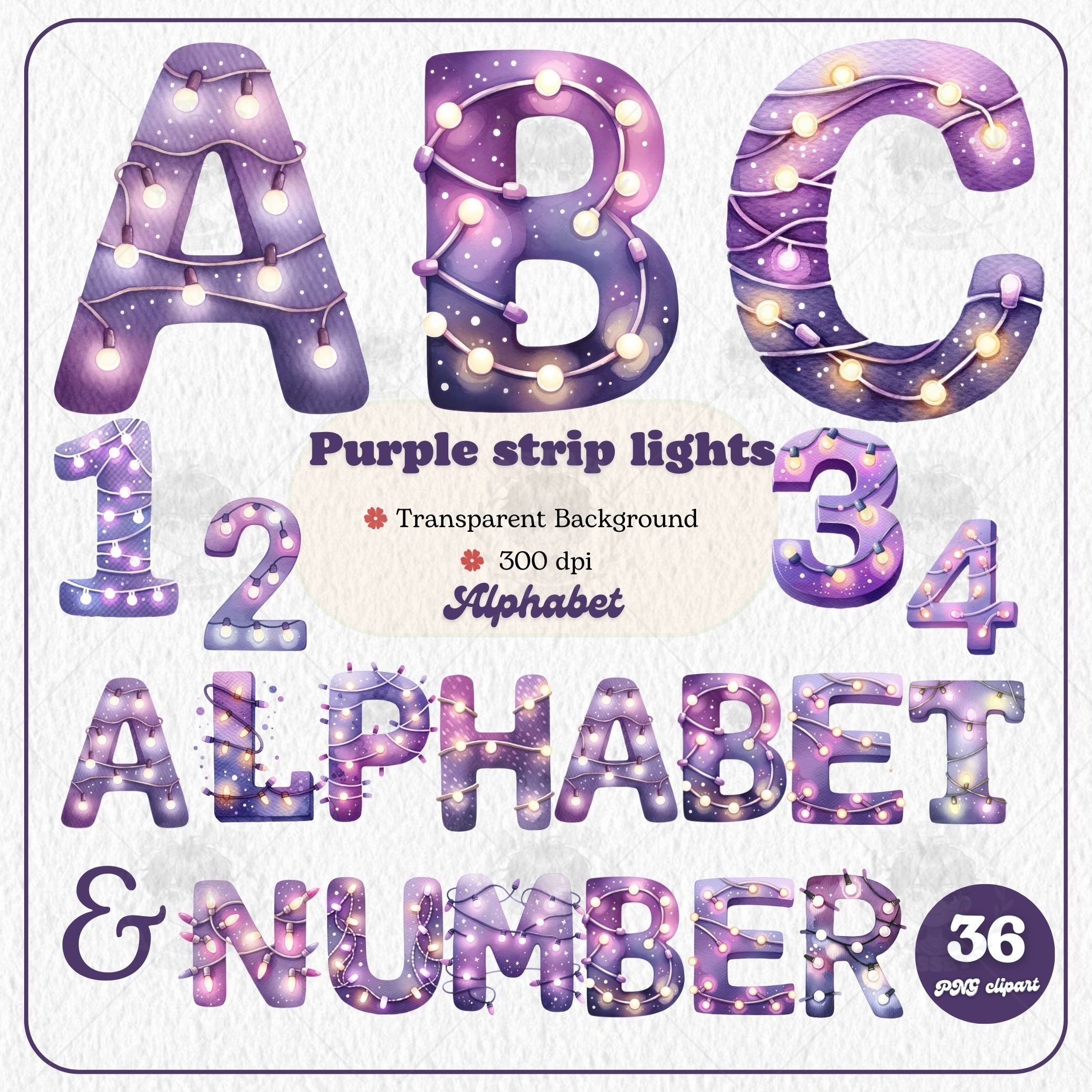 Watercolor Purple Strip Lights Alphabet PNG (digital Download) - Etsy