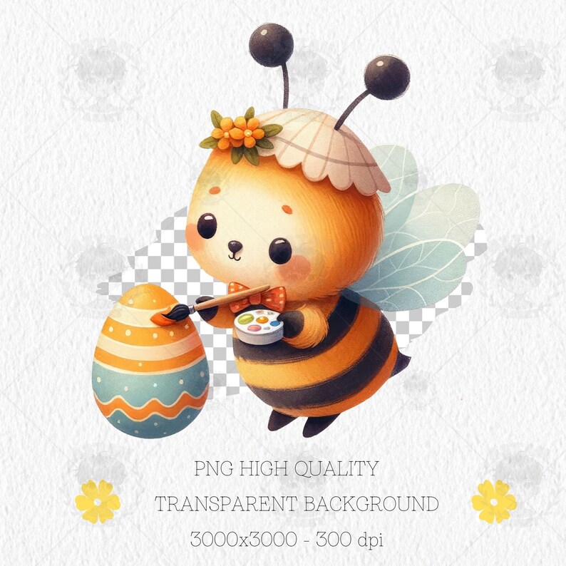 Easter Bee Watercolor Clipart, Cute Bee Clipart, Bumble Bee PNG, Happy ...